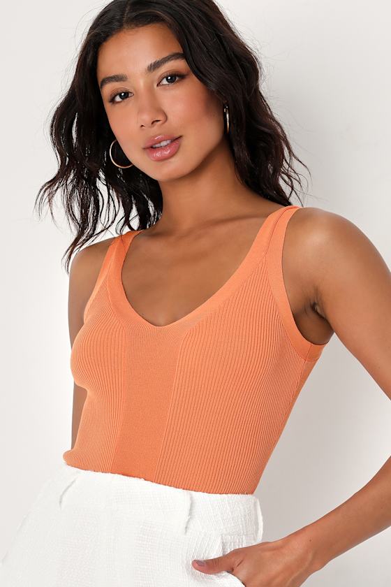 Orange Bodysuit - Sweater Knit Bodysuit - Sleeveless Bodysuit - Lulus