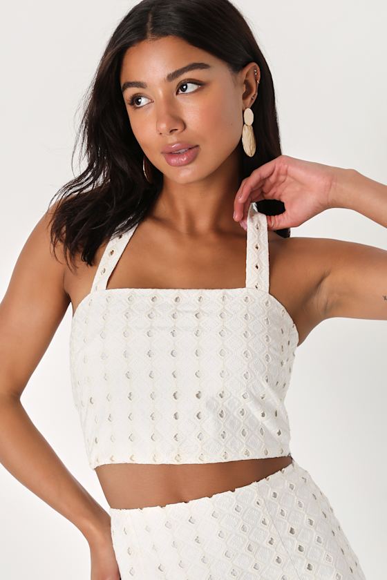 Ivory Embroidered Top - Pierced Cropped Top - Halter Top - Lulus