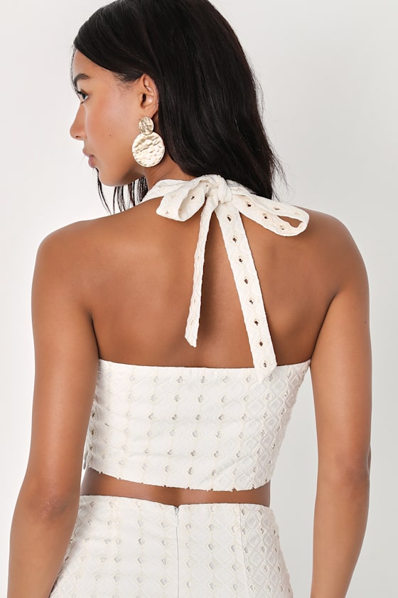 Ivory Embroidered Top - Pierced Cropped Top - Halter Top - Lulus