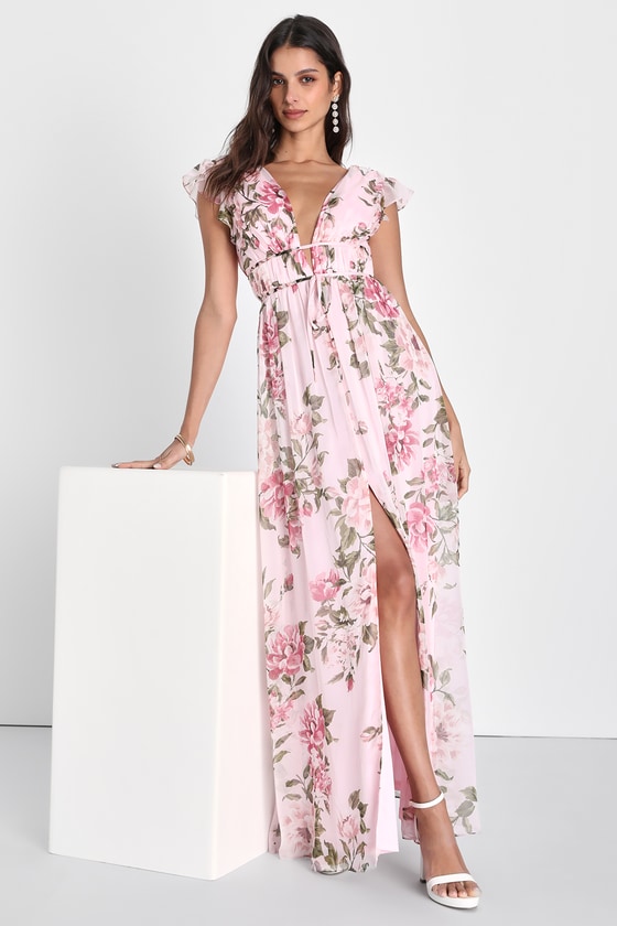 Pink Floral Dress Floral Bridesmaid Dress Pink Maxi Dress Lulus