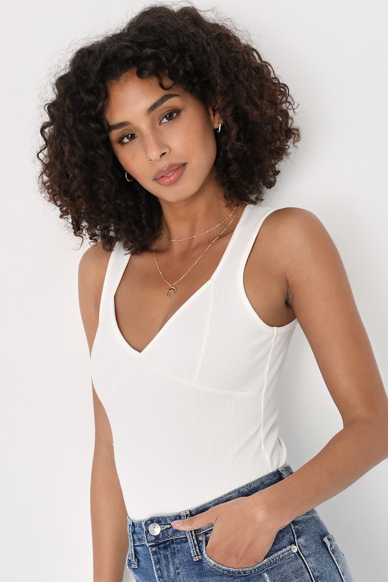 Ivory Ribbed Bodysuit - Sleeveless Bodysuit - Bustier Bodysuit - Lulus