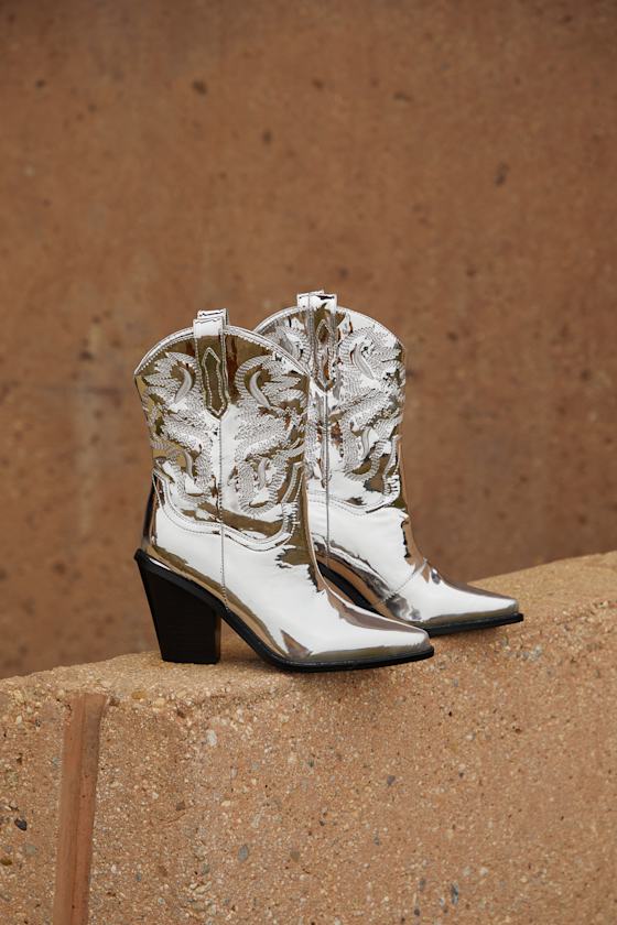 Billini Sergio - Silver Chrome Cowboy Boots - Slip-On Boots - Lulus