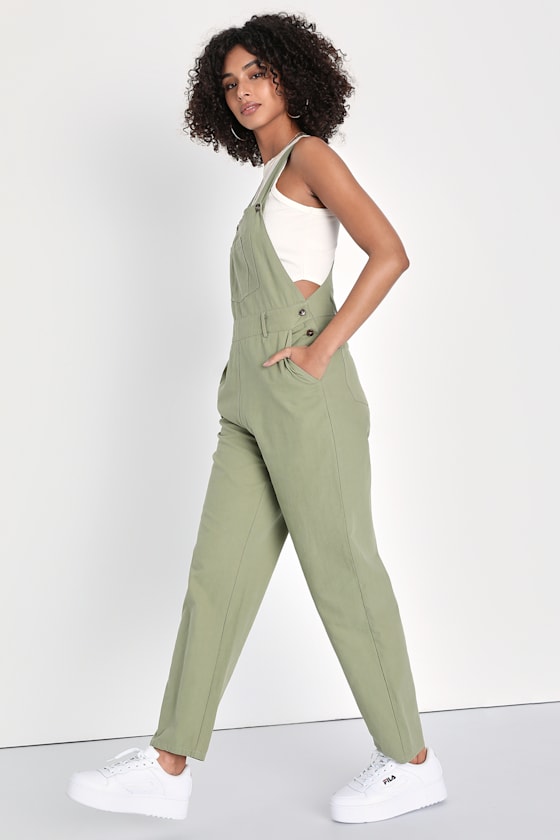 Olive Green Overalls - Twill Overalls - Straight Leg Overalls - Lulus