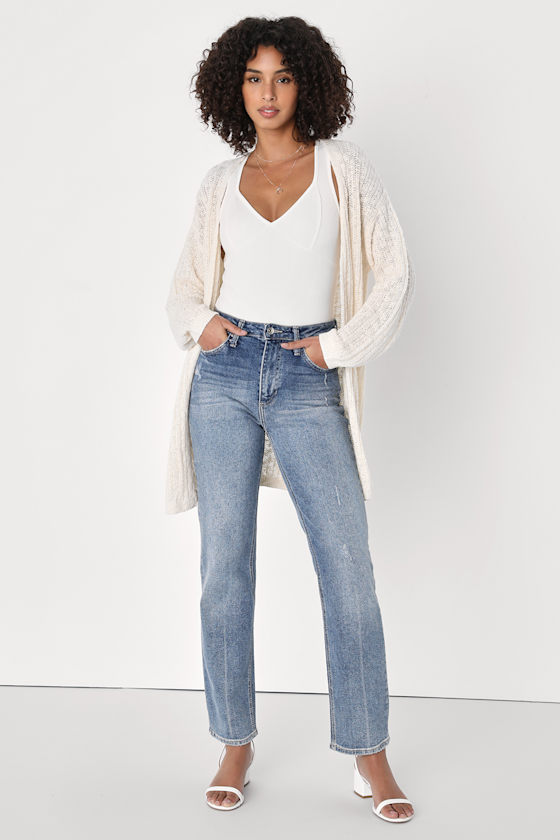 Open-Front Ivory Cardigan - Long Cardi - Sheer Cardigan - Lulus