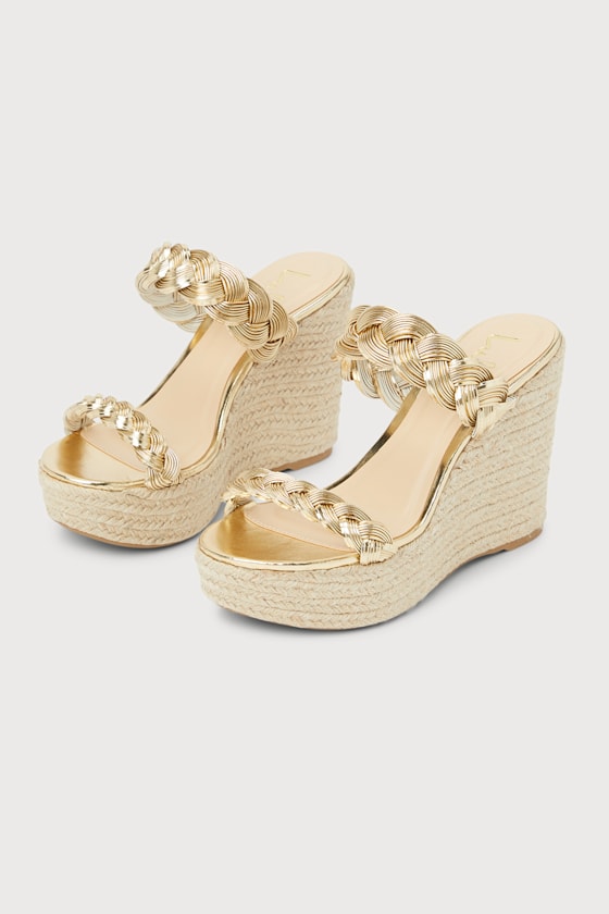 Espadrille Wedges - Gold Slide-On Wedges - Platform Wedges - Lulus