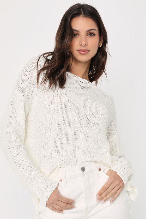 Ivory Knit Sweater Pullover Sweater Loose Knit Sweater Lulus