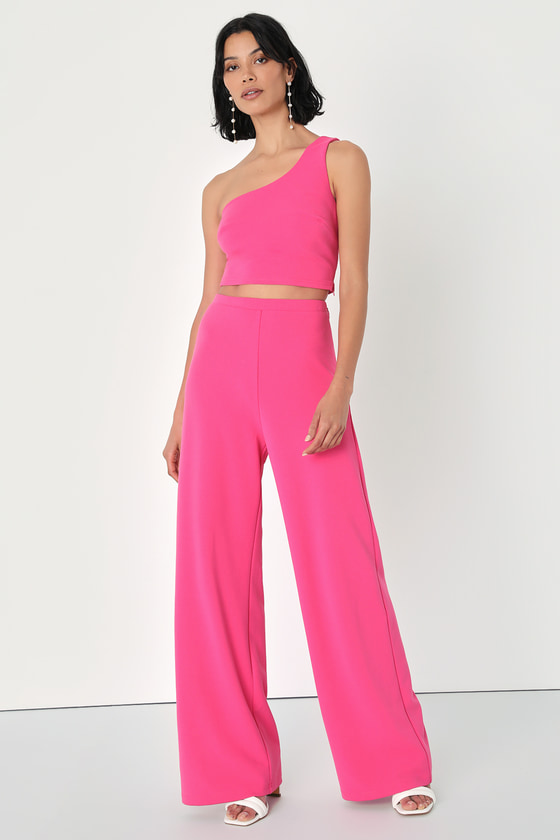 Hot Pink Jumpsuit One Shoulder Jumpsuit Two Piece Jumpsuit Lulus