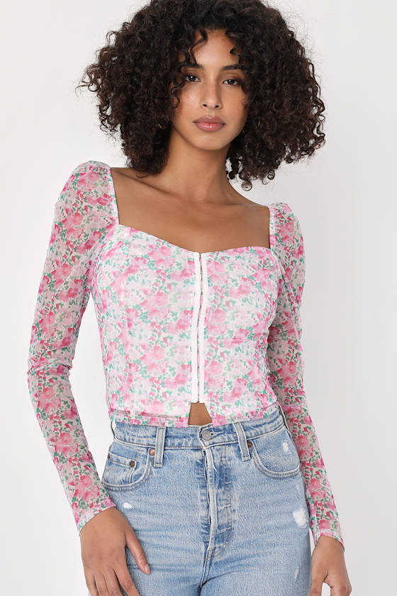 Floral Mesh Top - Floral Crop Top - Mesh Crop Top - White Top - Lulus