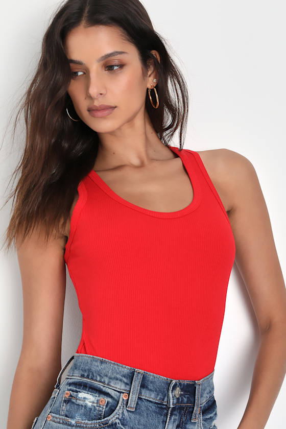 Red Ribbed Bodysuit - Strappy Bodysuit - Backless Bodysuit - Lulus