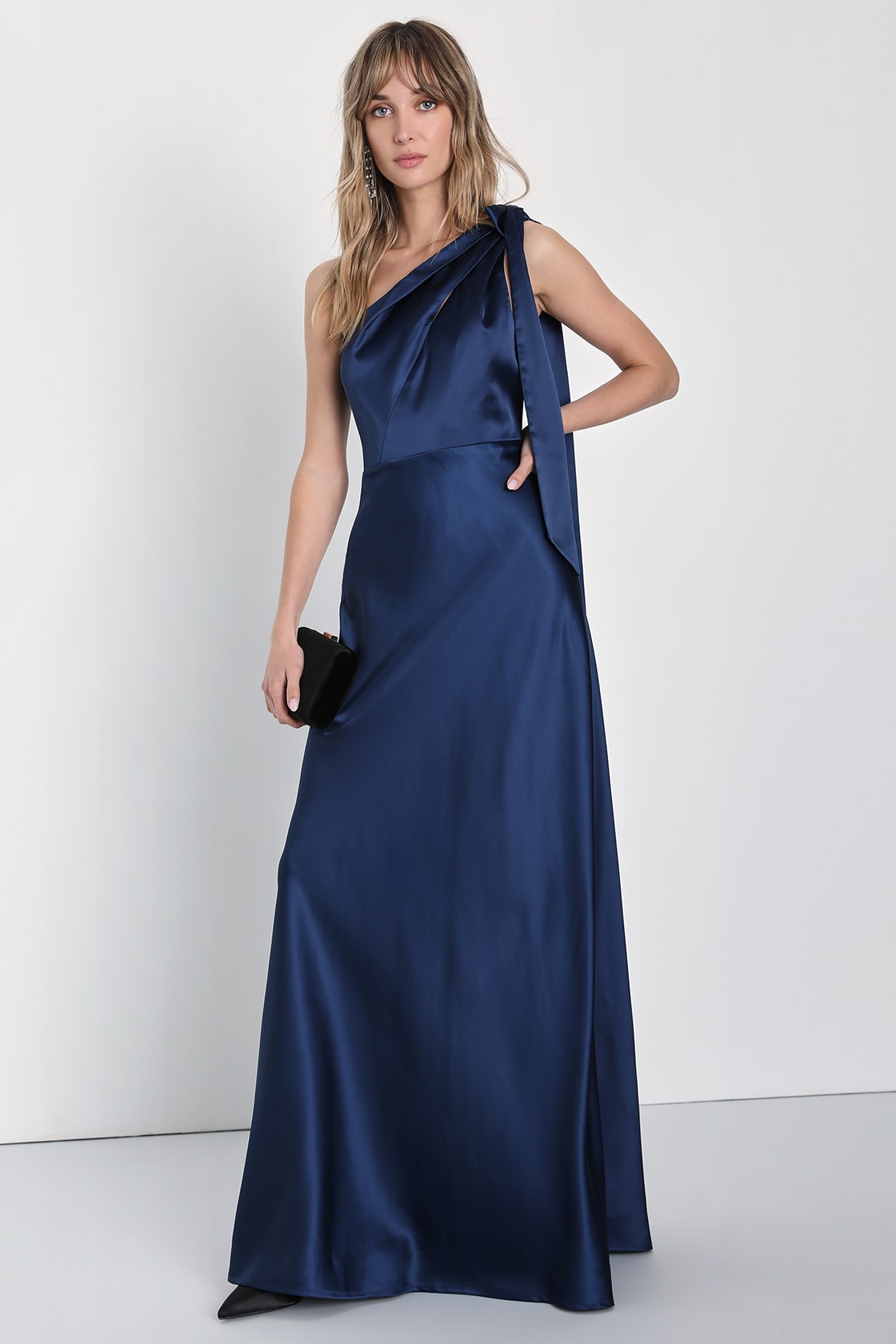 Navy Blue Maxi Dress Satin Maxi Dress One Shoulder Maxi Dress Lulus