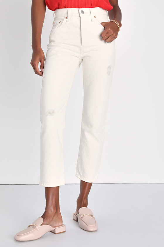 Levi's 501 Crop Face It - Ivory Jeans - Cropped Denim Jeans - Lulus