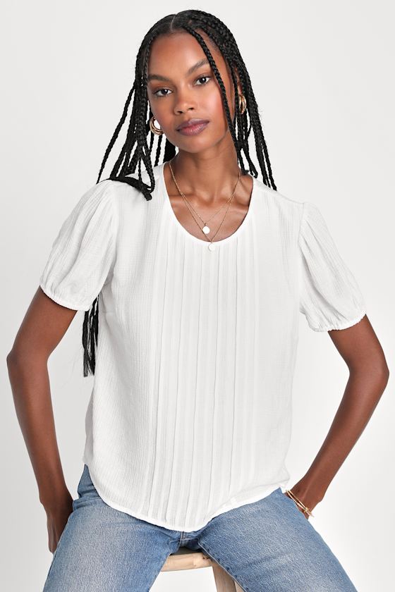 Ivory Pleated Top - Puff Sleeve Top - Pin Tuck Top - Lulus
