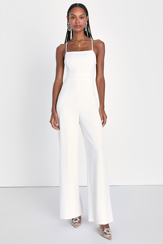 Flirty Ivory Jumpsuit - Lace-Up Jumpsuit - Backless Jumpsuit - Lulus