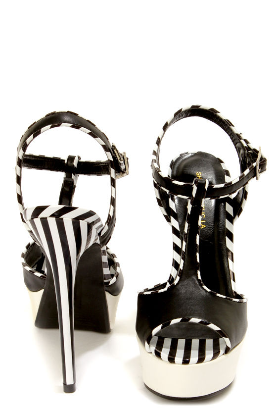 Shoe Republic LA Yanni Black and White Striped Platform Heels - $45.00 ...