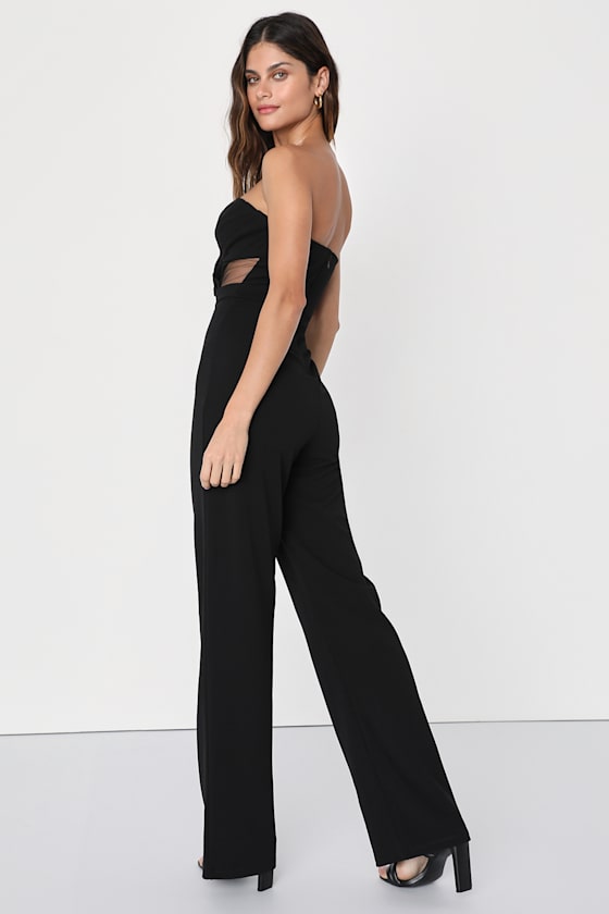 Black Bustier Jumpsuit - Sexy Mesh Jumpsuit - Strapless Jumpsuit - Lulus