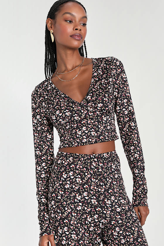 Floral Lounge Set - Black Lounge Set - Two-Piece Lounge Set - Lulus