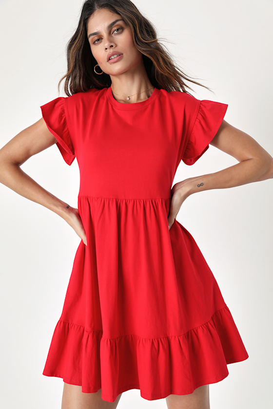 Red Babydoll Dress - Tiered Babydoll Dress - Red Mini Dress - Lulus
