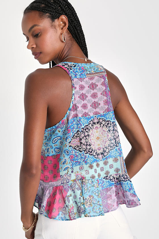 Blue Multi Patchwork Tank - Paisley Lurex Tank Top - Quilt Top - Lulus