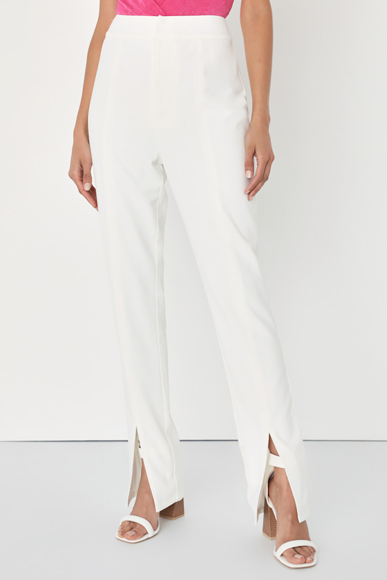 White High-Waisted Trouser Pants - Tapered Pants - Slit Pants - Lulus