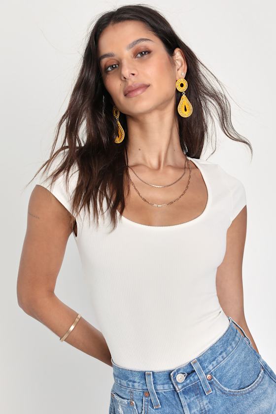 White Ribbed Tshirt - Short Sleeve Tee - Cap Sleeve Tee - Lulus