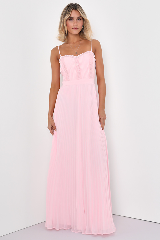 Light Pink Bridesmaid Dress - Pleated Maxi Dress - Pink Maxi - Lulus