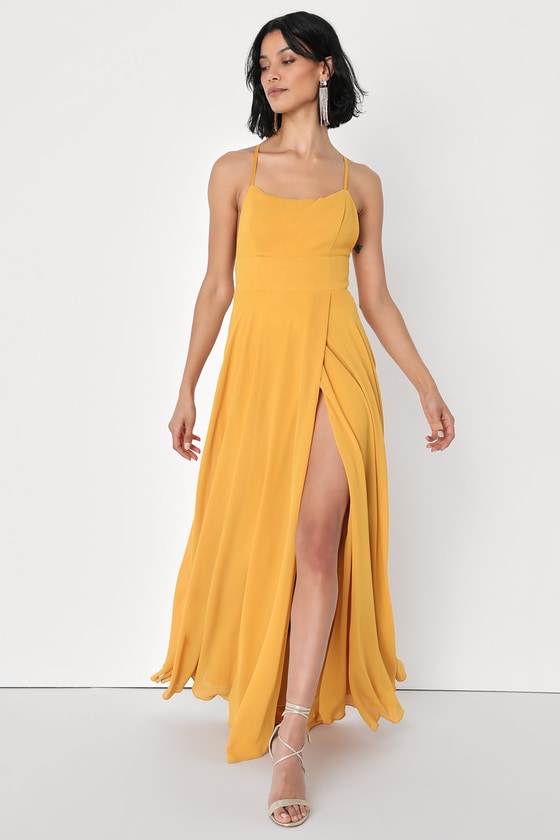 Glam Yellow Maxi Dress Backless Maxi Dress Mustard Dress Lulus