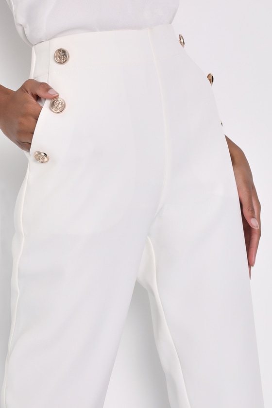 Ivory Trousers Ivory High Waisted Pants Slim Fit Pants Lulus