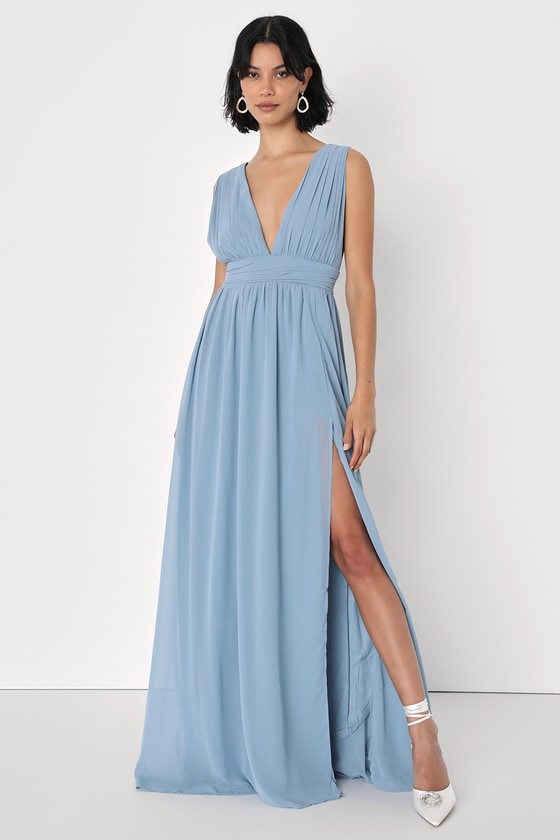 Light Blue Dress Maxi Dress Sleeveless Dress V Neck Dress Lulus