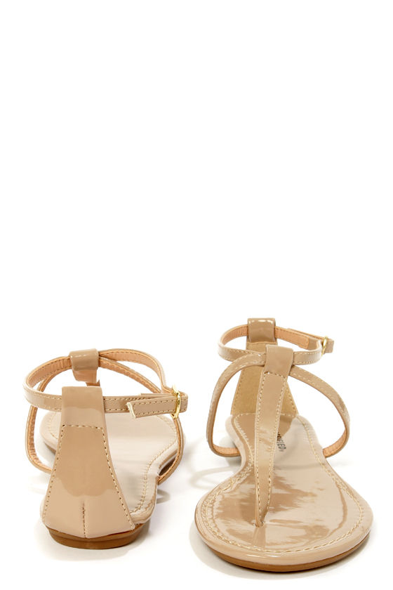 City Classified Indigo Dark Beige Patent T-Strap Thong Sandals - $15.00 ...