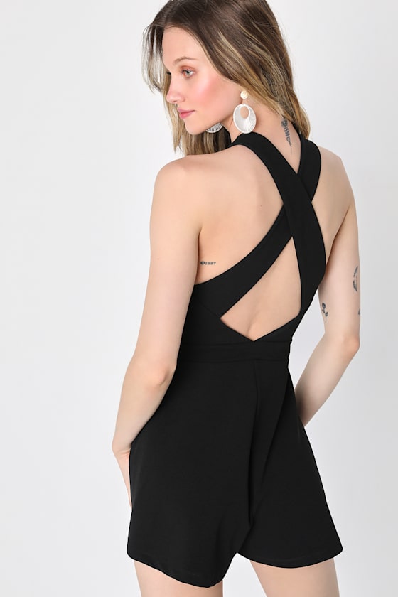 Flirty Black Romper - Cross-Front Romper - Backless Romper - Lulus