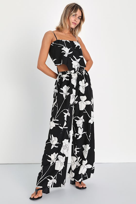 Black Floral Pants - Floral Print Set - Black Wide-Leg Pant - Lulus