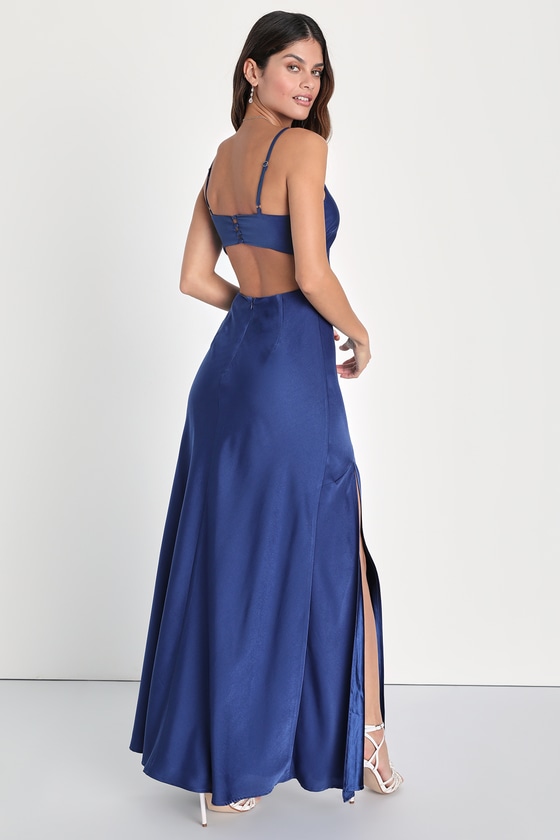 Navy Blue Maxi Dress Satin Maxi Dress Backless Maxi Dress Lulus