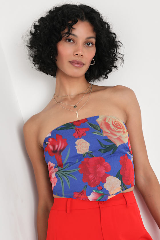 Royal Blue Floral Top - Chiffon Scarf Top - Handkerchief Top - Lulus