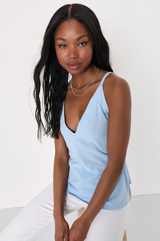 Light Blue Linen Tank Top - Tie-Back Top - Cutout Tank Top - Lulus