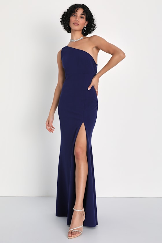 Navy Blue Dress One Shoulder Dress Mermaid Maxi Dress Lulus