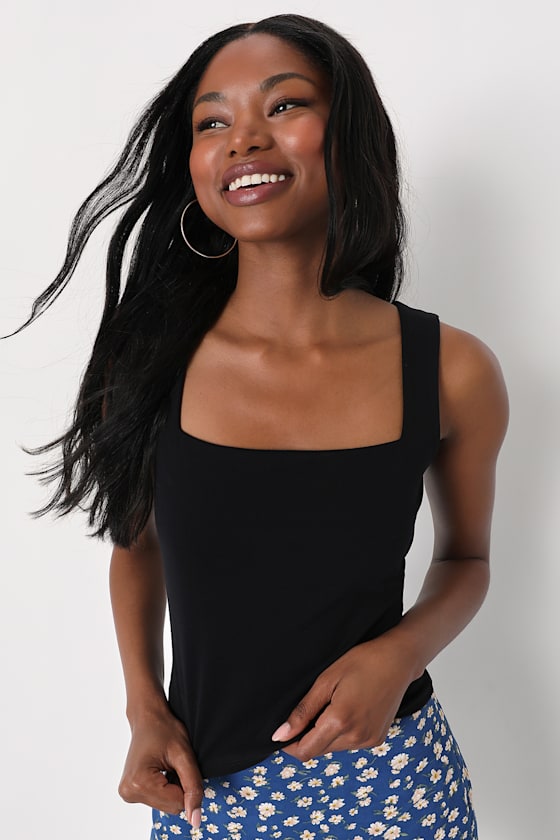 Black Crop Top - Square Neck Crop Top - Black Knit Crop Top - Lulus