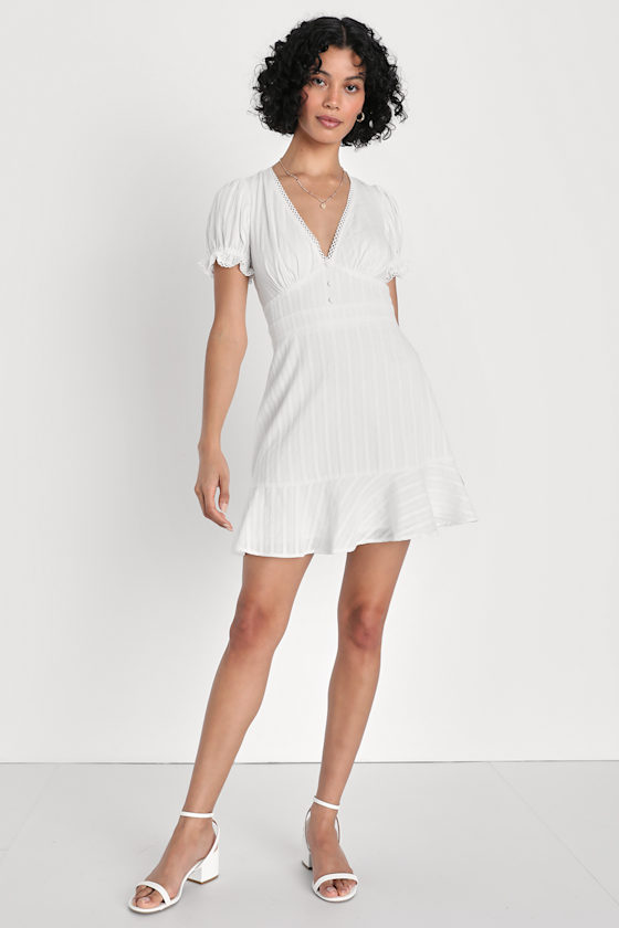 White Ruffled Mini Dress - Puff Sleeve Dress - Cute Mini Dress - Lulus