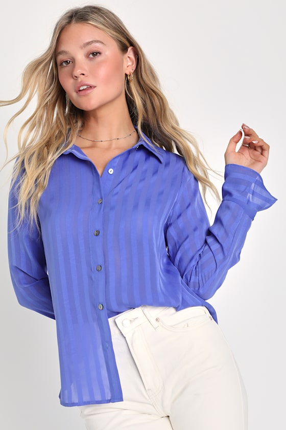 Periwinkle Blue Top - Shadow Stripe Top - Button-Up Top - Lulus