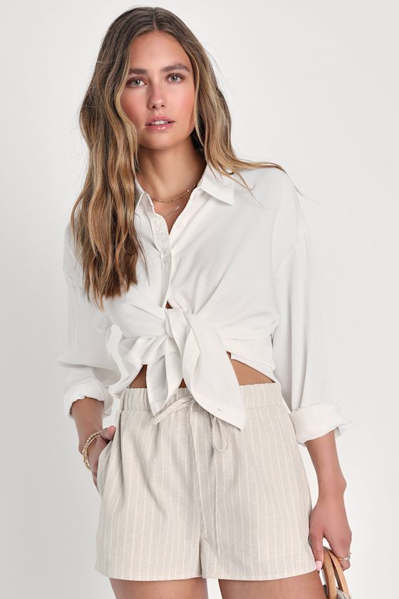 Beige Striped Shorts - Linen Blend Shorts - Cute Shorts - Shorts - Lulus