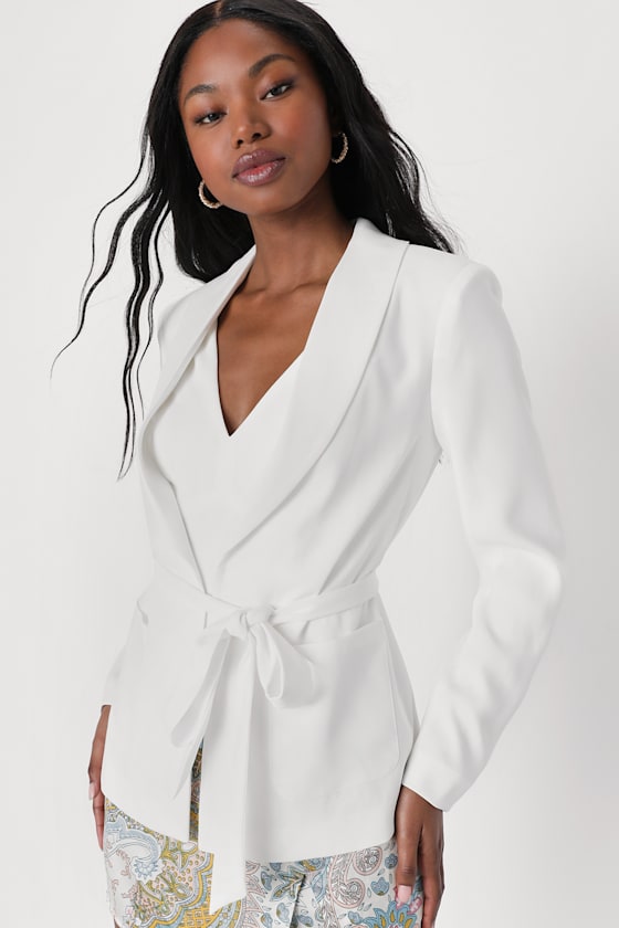 Chic Ivory Blazer - Belted Blazer - Long Sleeve Blazer - Lulus