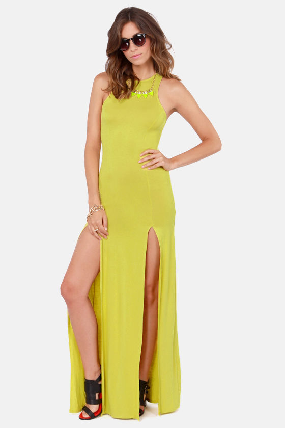 Cute Chartreuse Dress Maxi Dress Racerback Dress 41 00 Lulus