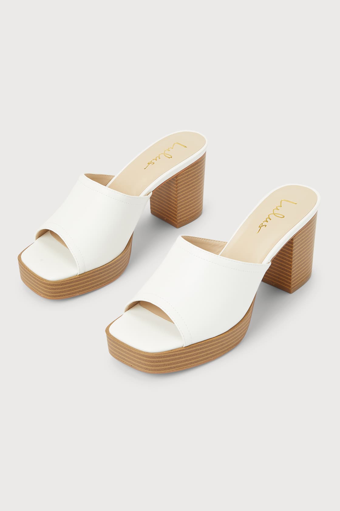 White Peep-Toe Mules - Stacked Mule - Platform Slide Mules - Lulus
