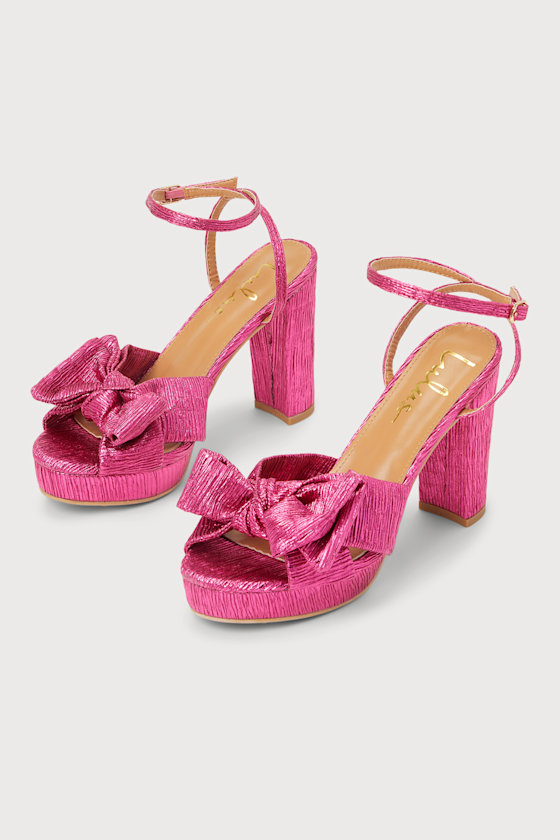 Lila Pink Metallic Heels - Crinkle Platform Heels - Bow Heels - Lulus