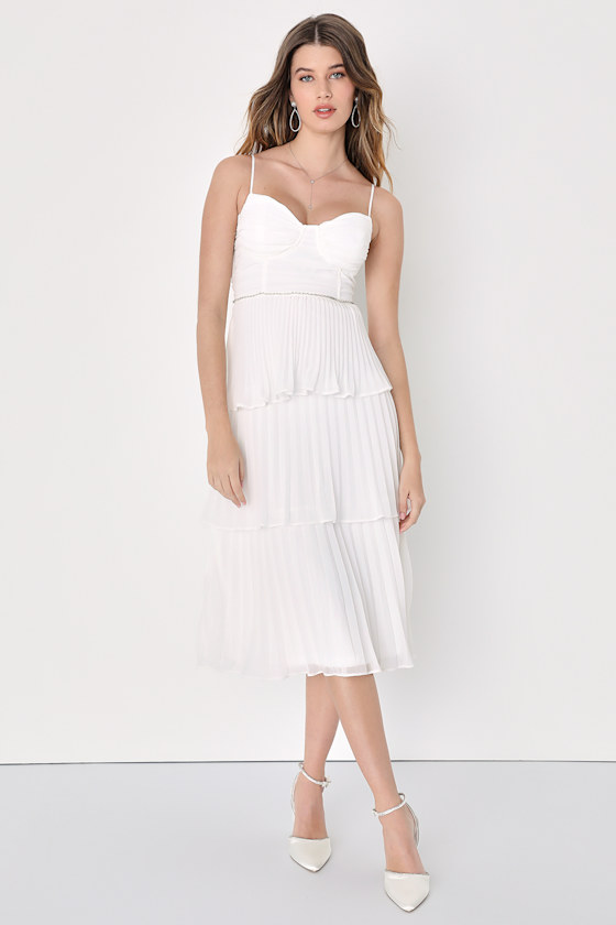 White Tiered Dress - Bustier Tiered Dress - White Pleated Dress - Lulus