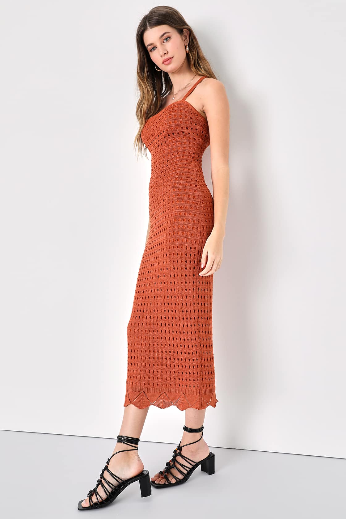 Orange Midi Dress - Sleeveless Crochet Dress - Lace-Up Dress - Lulus