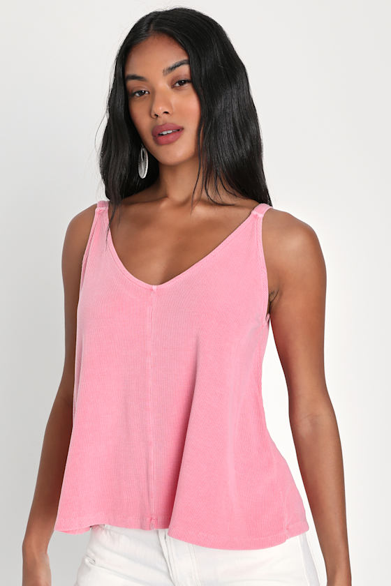 Pink Ribbed Knit Tank Top - Sleeveless Top - Women's Tank Top - Lulus