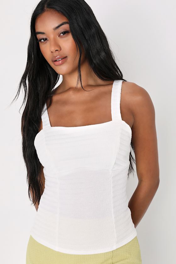 Ivory Square Neck Top - Fitted Ribbed Tank Top - Textured Top - Lulus