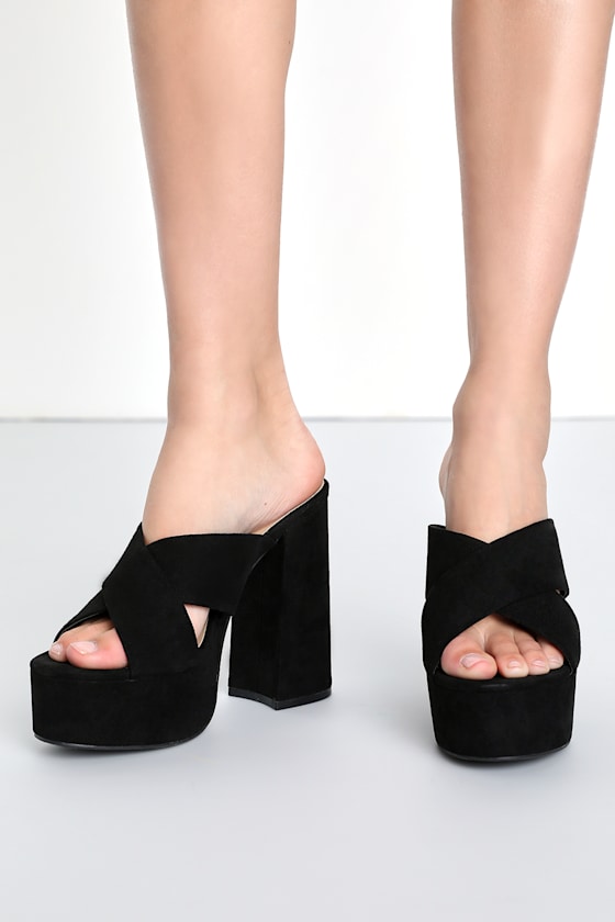Black Suede Sandals - Platform Sandals - Slide Sandals - Lulus