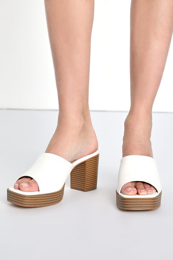 White Peep-Toe Mules - Stacked Mule - Platform Slide Mules - Lulus