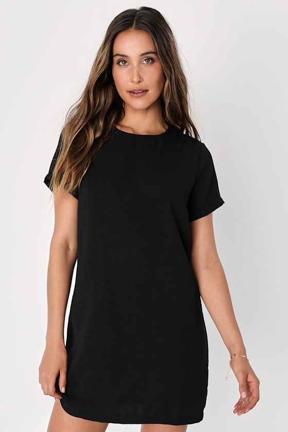 Chic Black Dress - Shift Dress - Short Sleeve Dress - Lulus